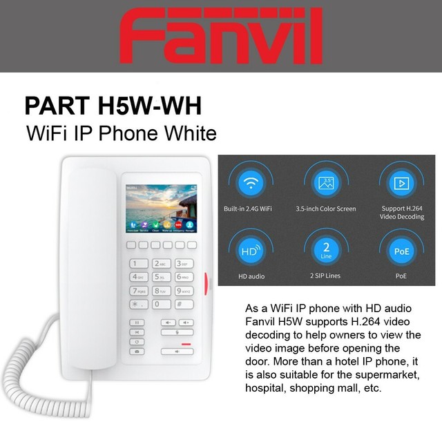Fanvil H5W White Wi-Fi IP Phone 3.5 Color Screen with 2 SIP Lines for ...