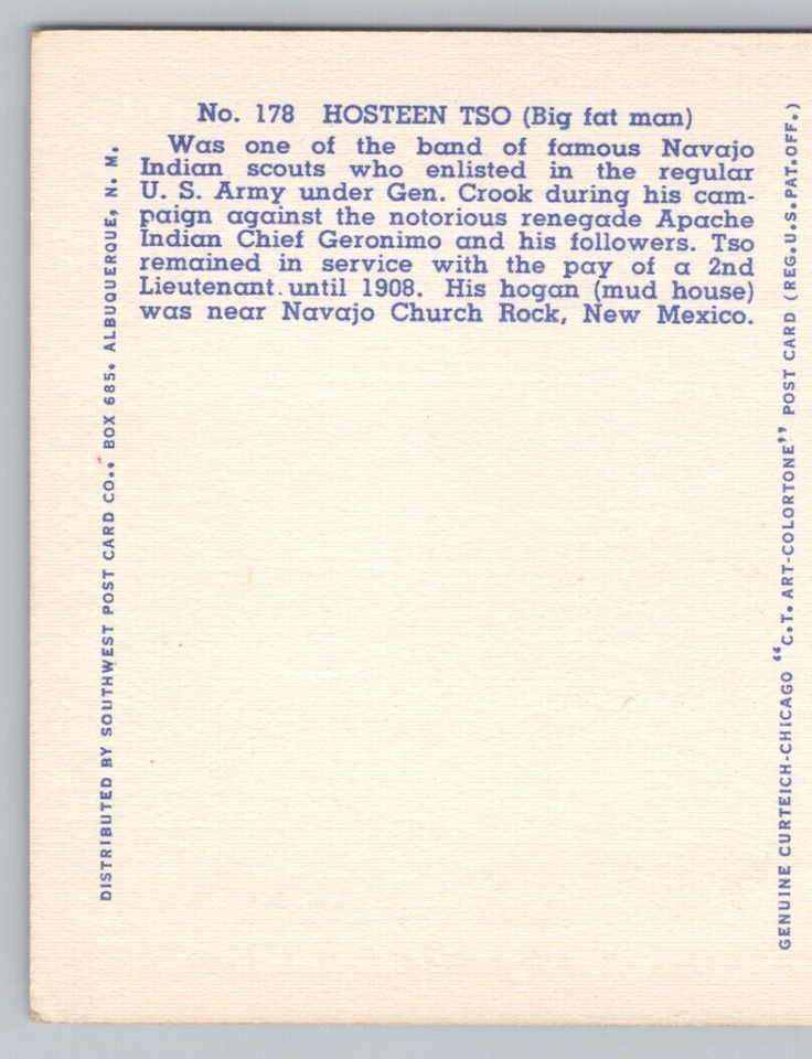Postcard Navajo Indian Hosteen Tso Big Fat Man US Army Enlisted Native ...