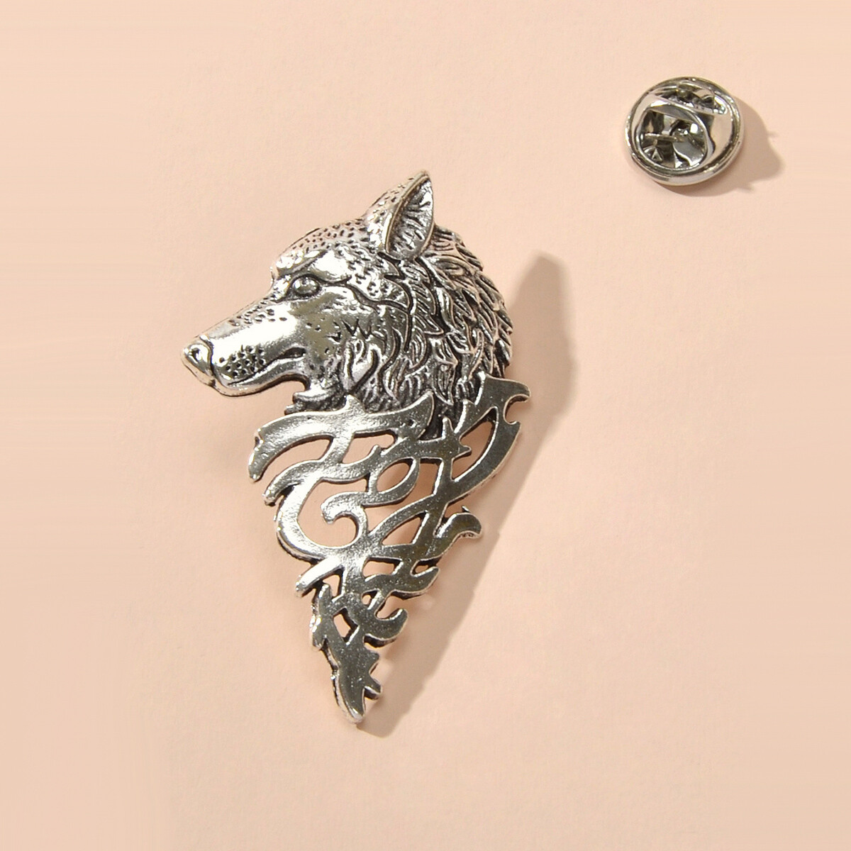 Vintage Punk Antique Silver Carved Wolf Head Pin Lapel Brooch Badge ...