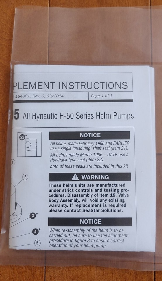 NEW Genuine OEM HS-05 SeaStar Solutions Hynautic Steering Helm Seal Kit ...