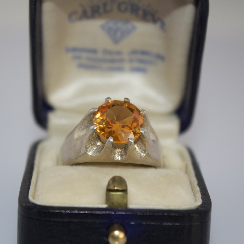 Vintage Orange Sapphire Sterling Silver Signet Ring | Mid-Century, Size ...