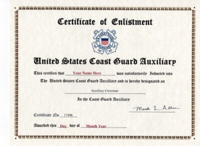 US Coast Guard Auxiliary Certificate of Enlistment Certificate | eBay