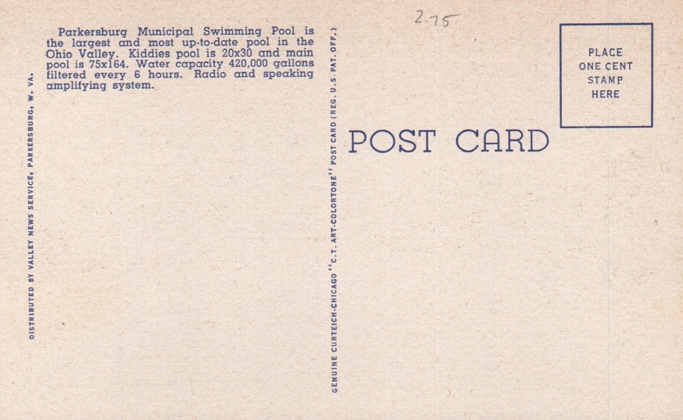 Postcard WV Parkersburg Swimming Pool City Park 1938 Unposted Vintage ...