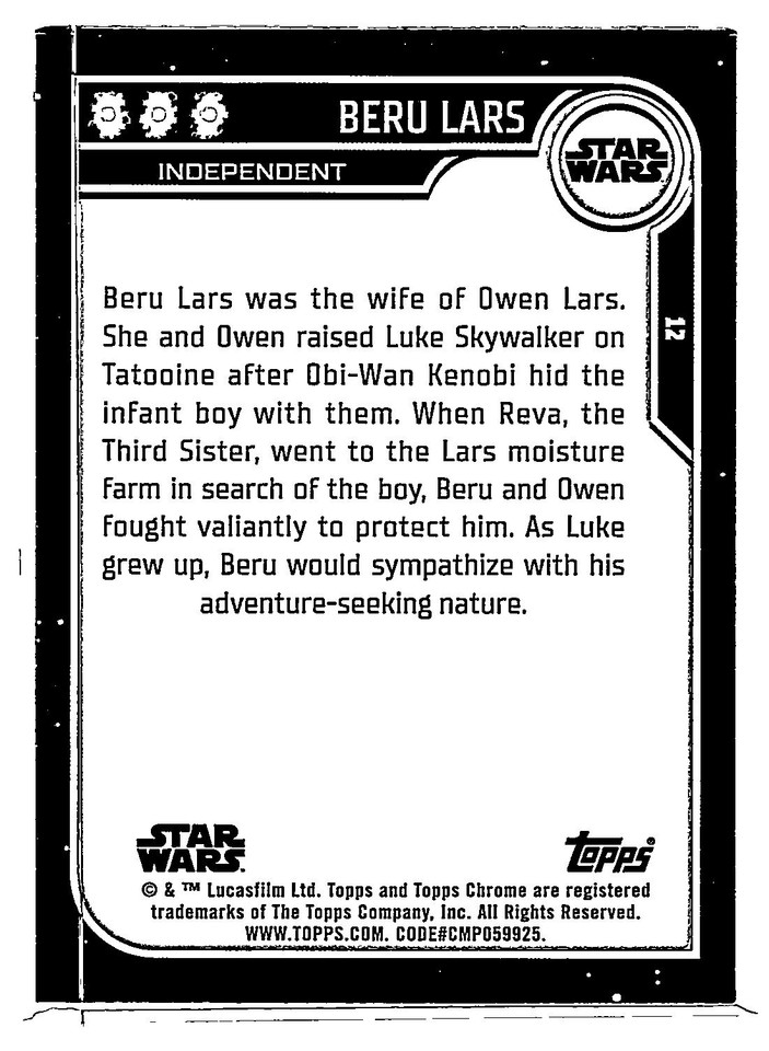 2023 TOPPS CHROME STAR WARS #11 BERU LARS INDEPENDENT | eBay