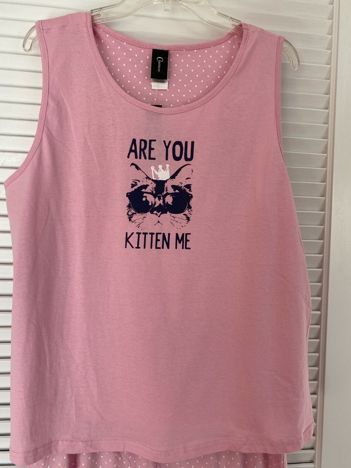 CHARMOUR PINK & WHITE POLKA DOT BERMUDA BOTTOMS SOLID TOP SIZE 1X PJ ...