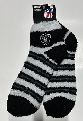 LAS VEGAS RAIDERS NFL LADIES STRIPED FUZZY SLIPPER SOCKS LARGE FREE ...