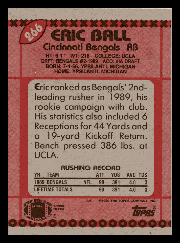 1990 Topps Eric Ball Cincinnati Bengals #266 NM-MINT | eBay