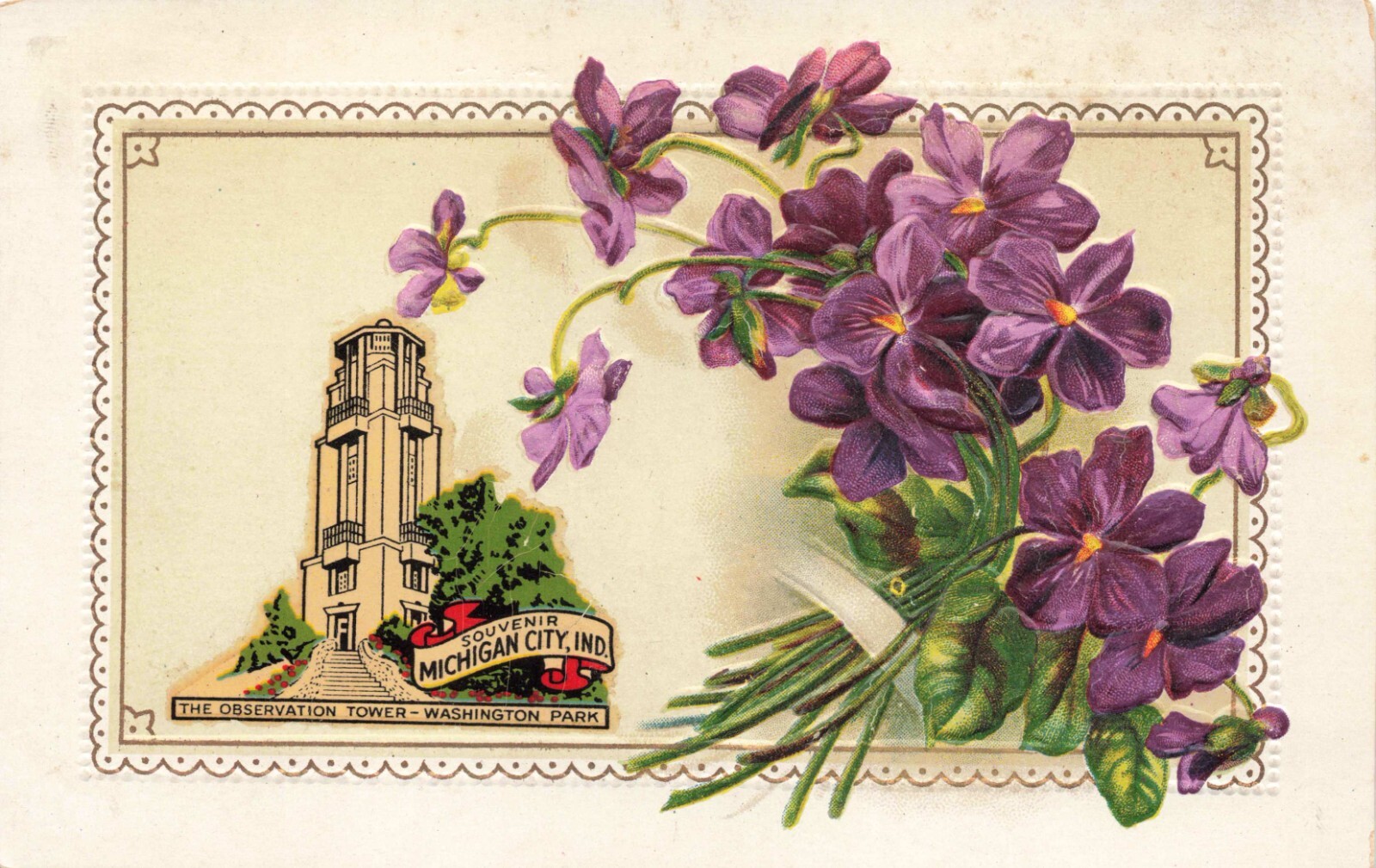 Postcard IN Michigan City Embossed Observation Tower Washington Park ...