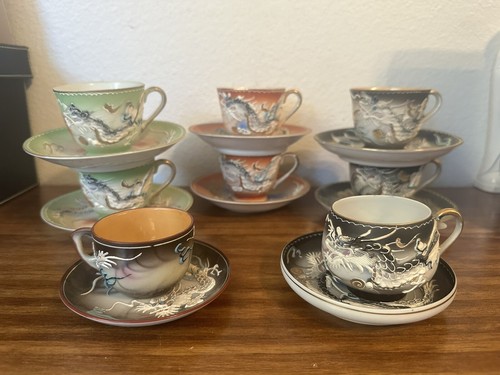 Set of 8 Vintage Signed Moriage Dragon Ware Tea Cup & Saucer Sets ...