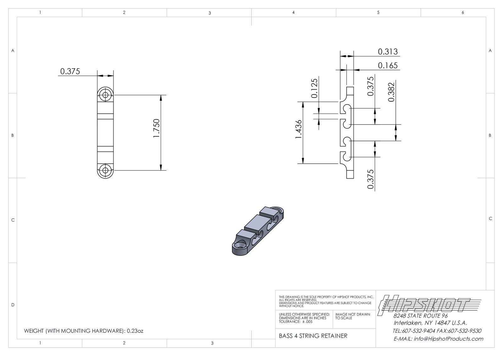 2SR-04B Hipshot Black 4-String Bass Headstock String Guide Tree ...