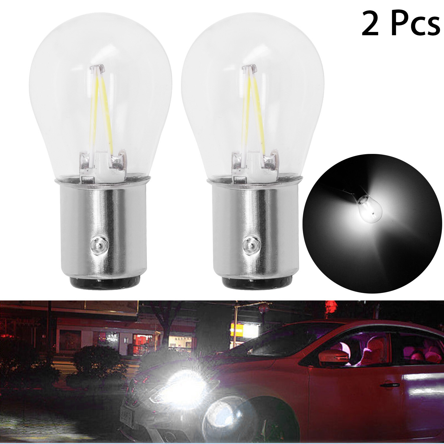 2pcs 1157 12V Car LED Light Bulbs Stop Brake Parking Lamps White ...