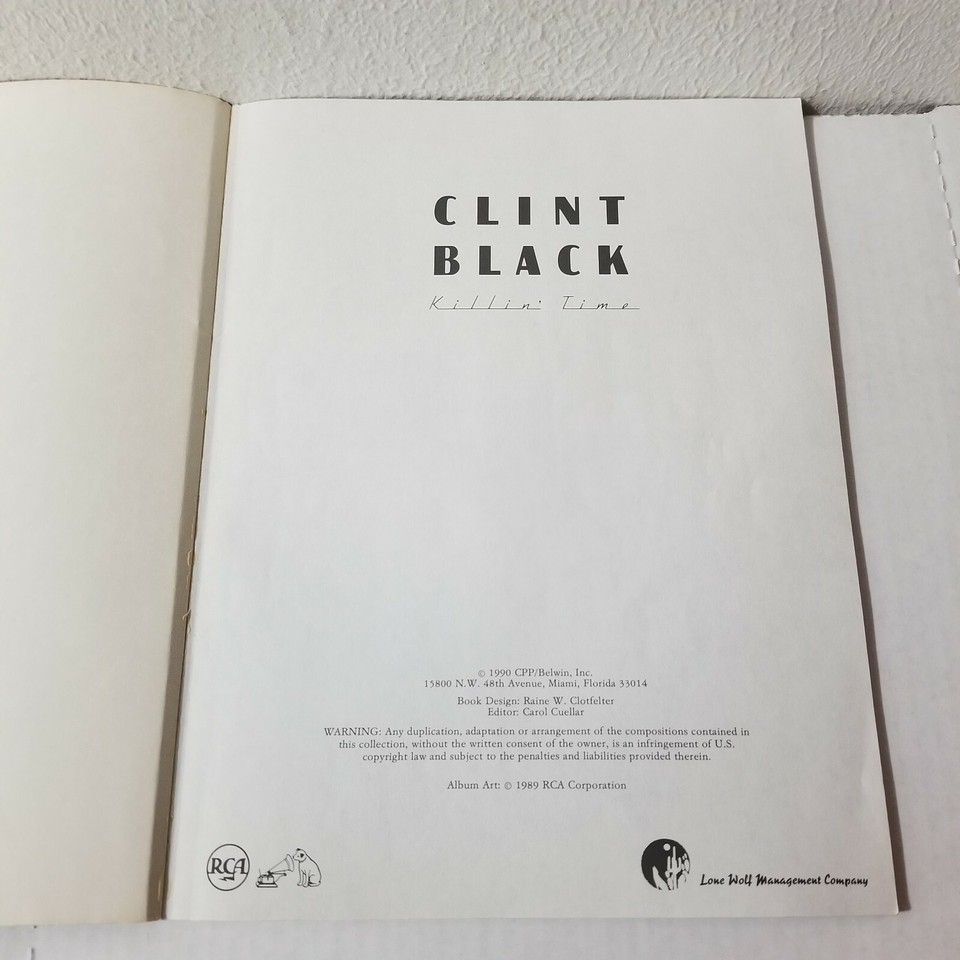 Clint Black Killing Time Song Book 1989 Piano Vocal Chords | eBay