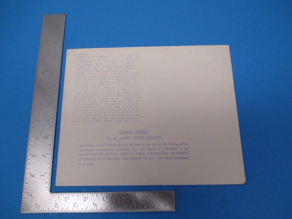 Vintage 1944 US Army Photograph/Description New stratosphere Gun ...