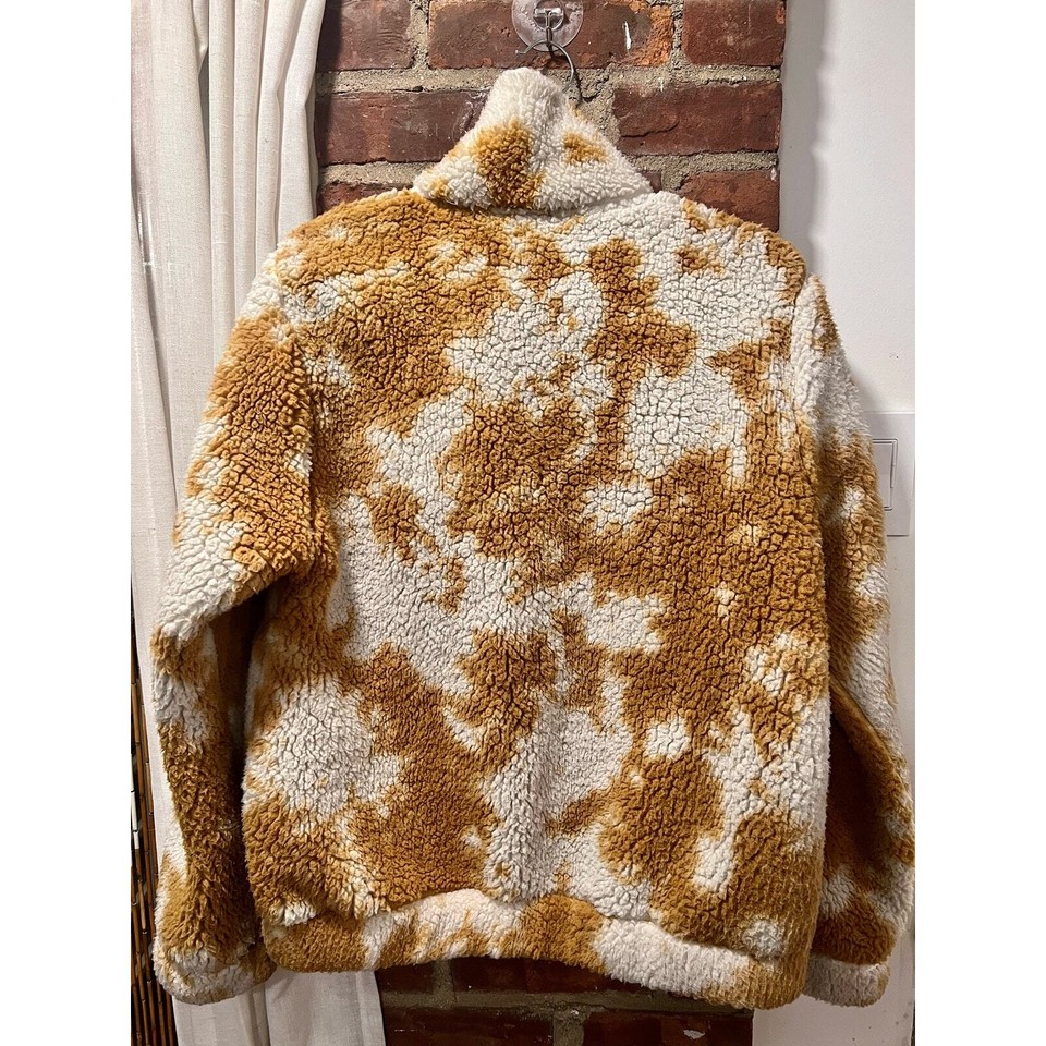 Betsey Johnson Cozy Teddy Fleece Cow print Jacket Tan Size S | eBay