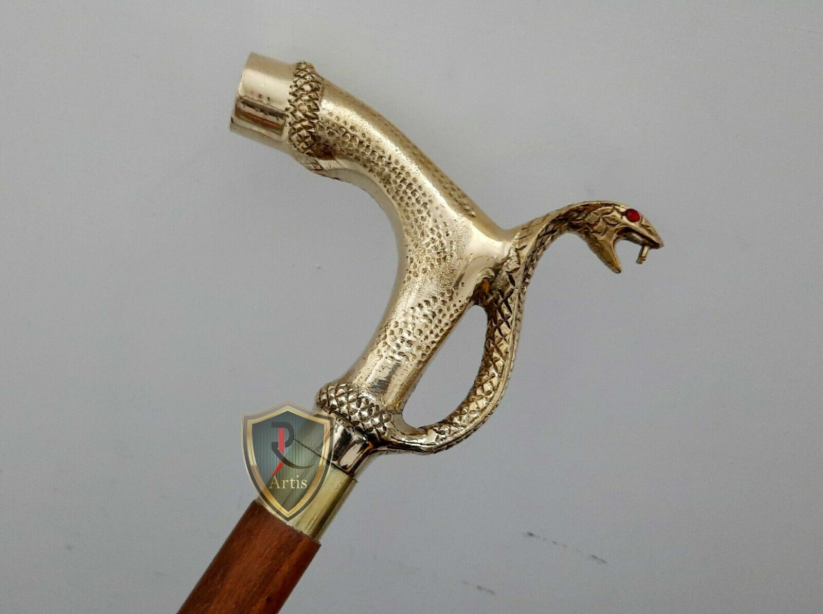 Royal Walking Stick Brass Snack Head Handle Wooden Wa… - Gem