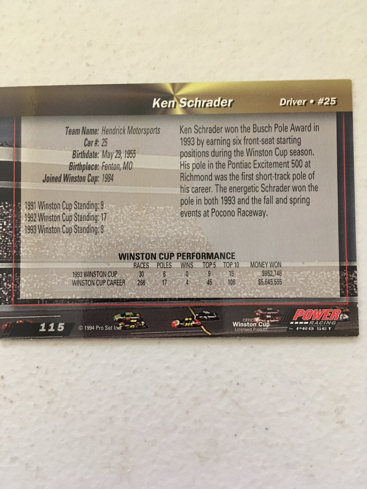 Ken Schrader #25 Kodiak Car 1994 Power Racing Pro Set #115 | eBay