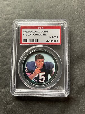 1962 Salada Coins #36 J.C. Caroline PSA Mint 9 Chicago Bears | eBay