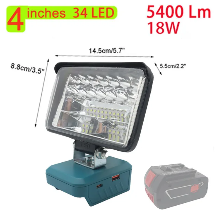 Cordless LED Work Lamp Light Flashlight Torch Spotlight For Bosch 18V ...