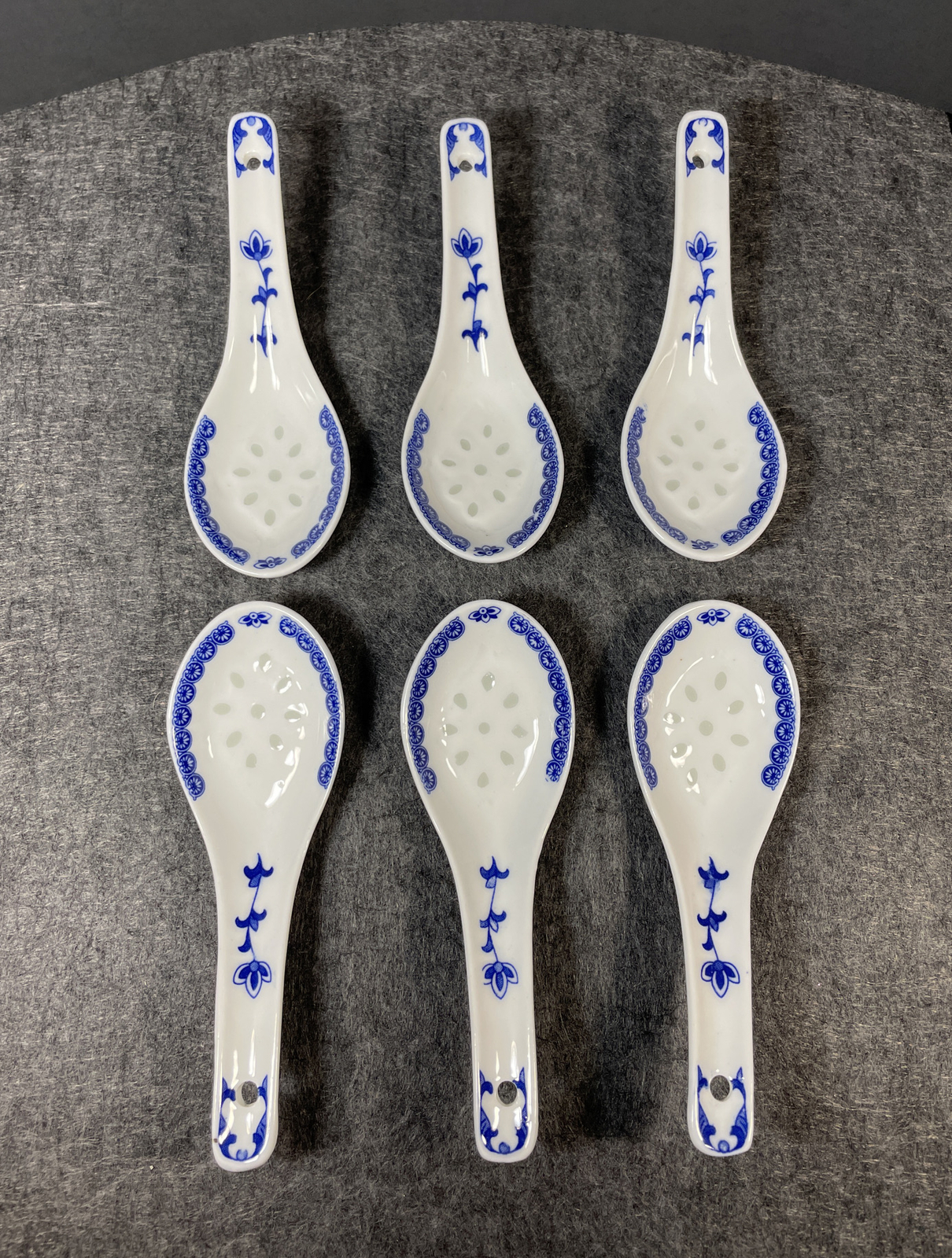 Six Porcelain Rice Eyes Chinese Miso Spoons White and Indigo Blue ...