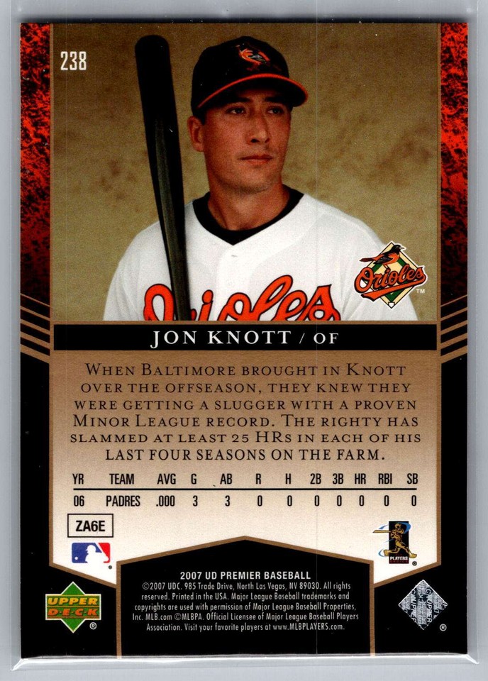 2007 Upper Deck Premier #238 Jon Knott Orioles Gold | eBay