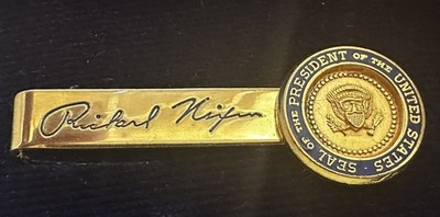 Richard Nixon Signed Vintage Gold Tie Bar with Clip with Seal of the ...