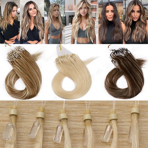 300PCS Micro Loop 100% Remy Human Hair Extensions Nano Ring Bead Full ...