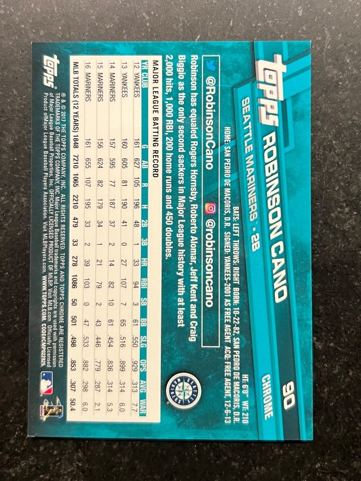 2017 Topps Chrome Negative Refractor Robinson Cano #90 | eBay