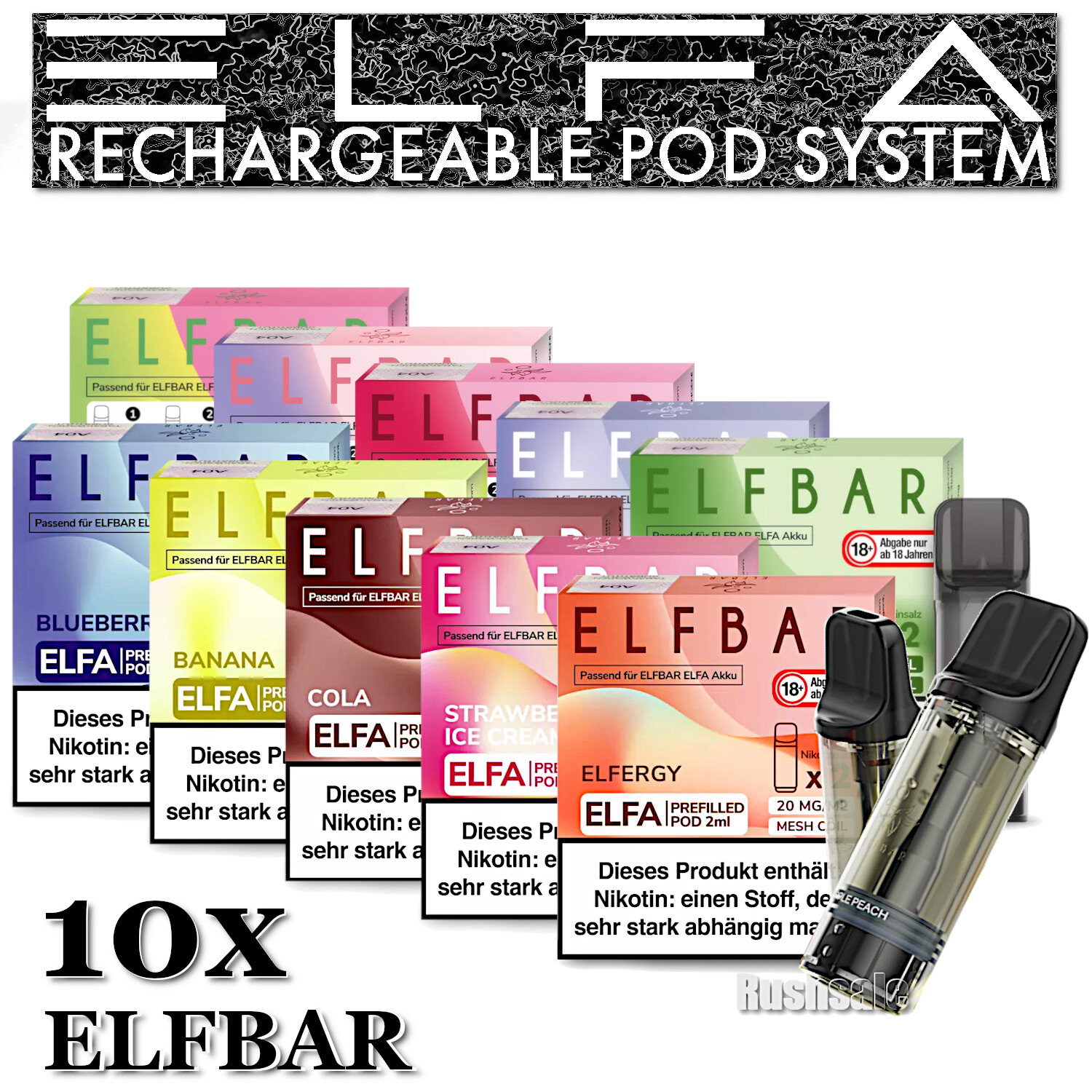 10 x 2 Elfbar Elfa 600 Nikotinsalz Liquid Pod für Elf Bar Pod System E ...
