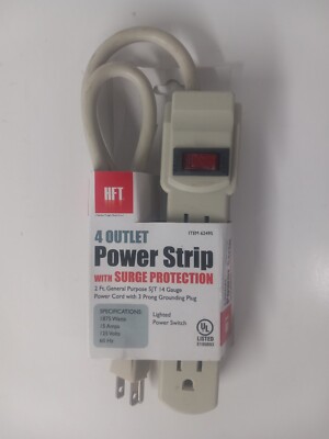 HFT 4 Outlet Power Strip w/ ON-OFF Switch 2' Cord 14 Gauge 15A 125V ...