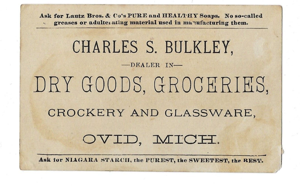Ovid MI Trade Card Acme Soap Be careful Willie don't fall Charles ...