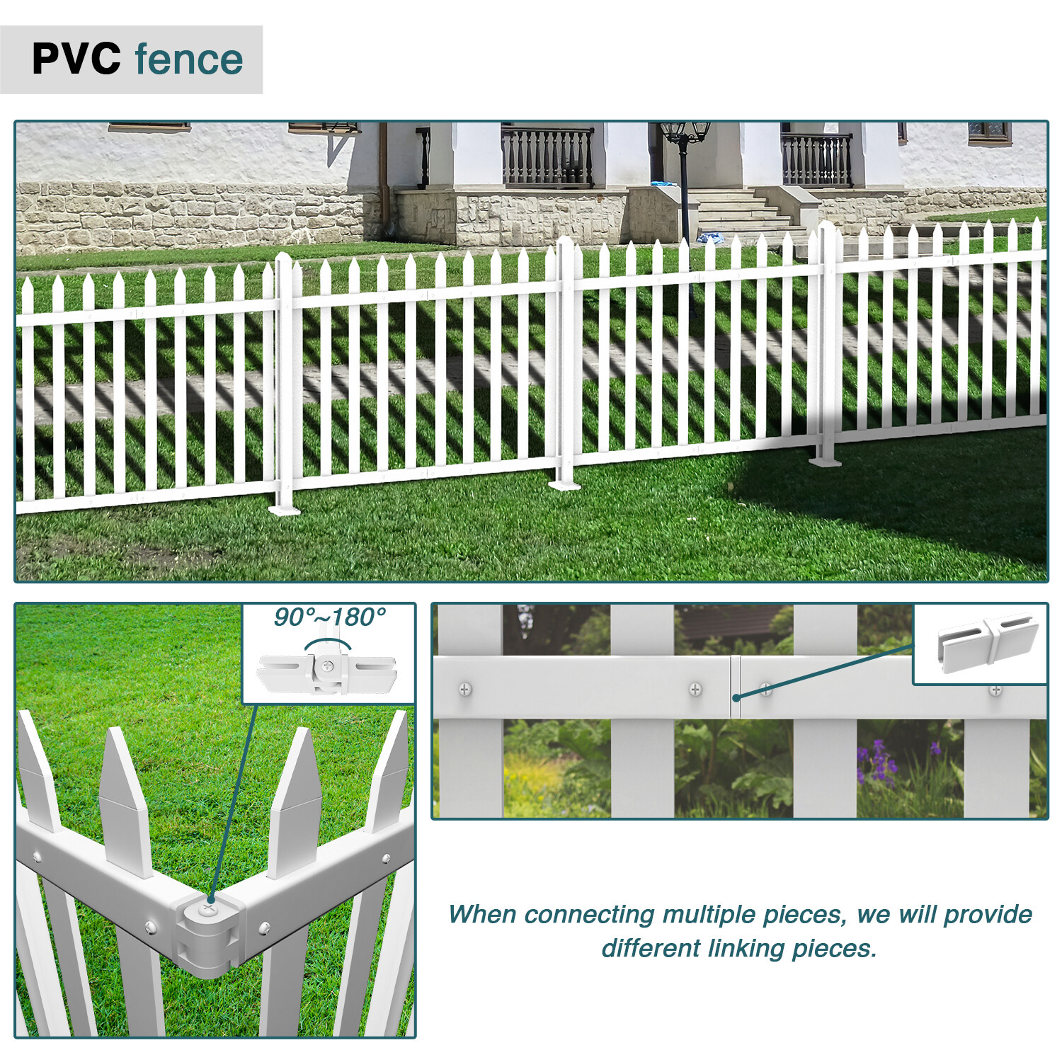 Vinyl Picket Fence PVC Panel White 84''Wx36''H Yard Garden Straight 20 ...