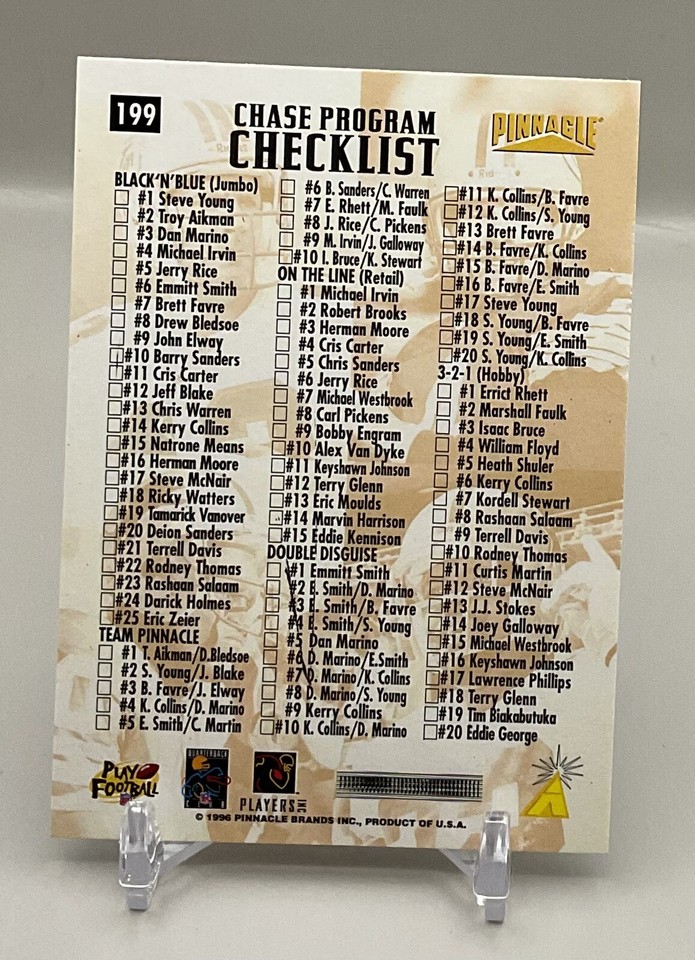 1996 Pinnacle Chase Program Checklist Card No. 199 | eBay