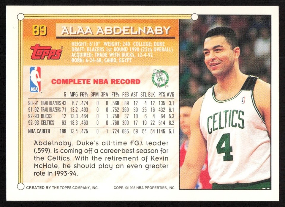 1993-94 Topps Gold Alaa Abdelnaby #89 Boston Celtics | eBay