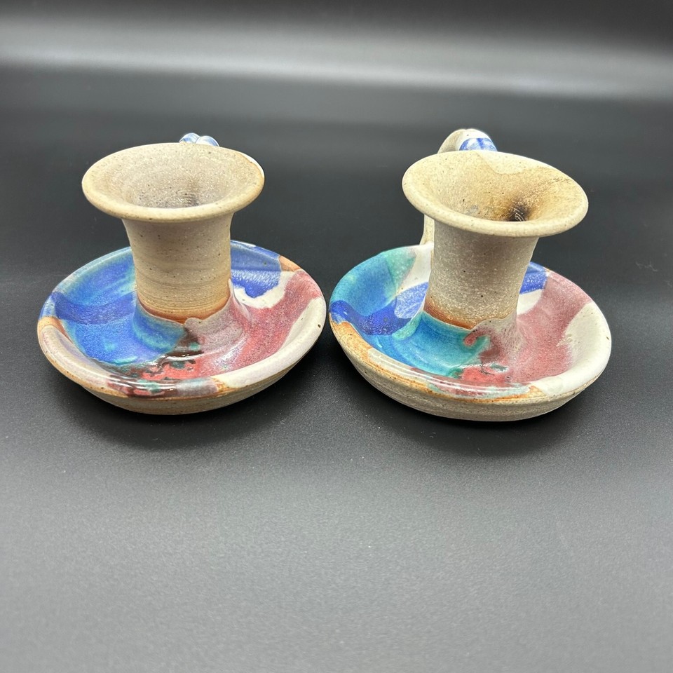Klickitat Pottery Multi Colored Glaze Candlesticks Set of 2 by Ed ...