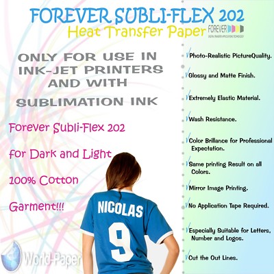 SUBLI-FLEX 202 Transfer paper for printing onto light and dark coloured ...