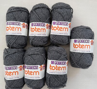 PATONS Totem Charcoal/Grey 7x 50gram Balls/Skeins, Pure New Wool ...