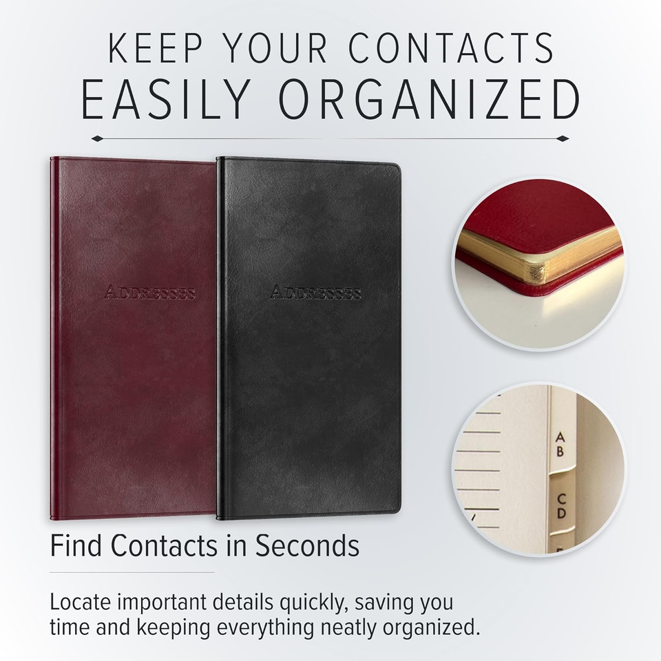Small Address Book with Alphabetical Tabs up to 403 Records, Leather ...