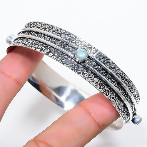 Caribbean Larimar Gemstone Handmade Gift 925 Sterling Silver Bangle 7-8 ...