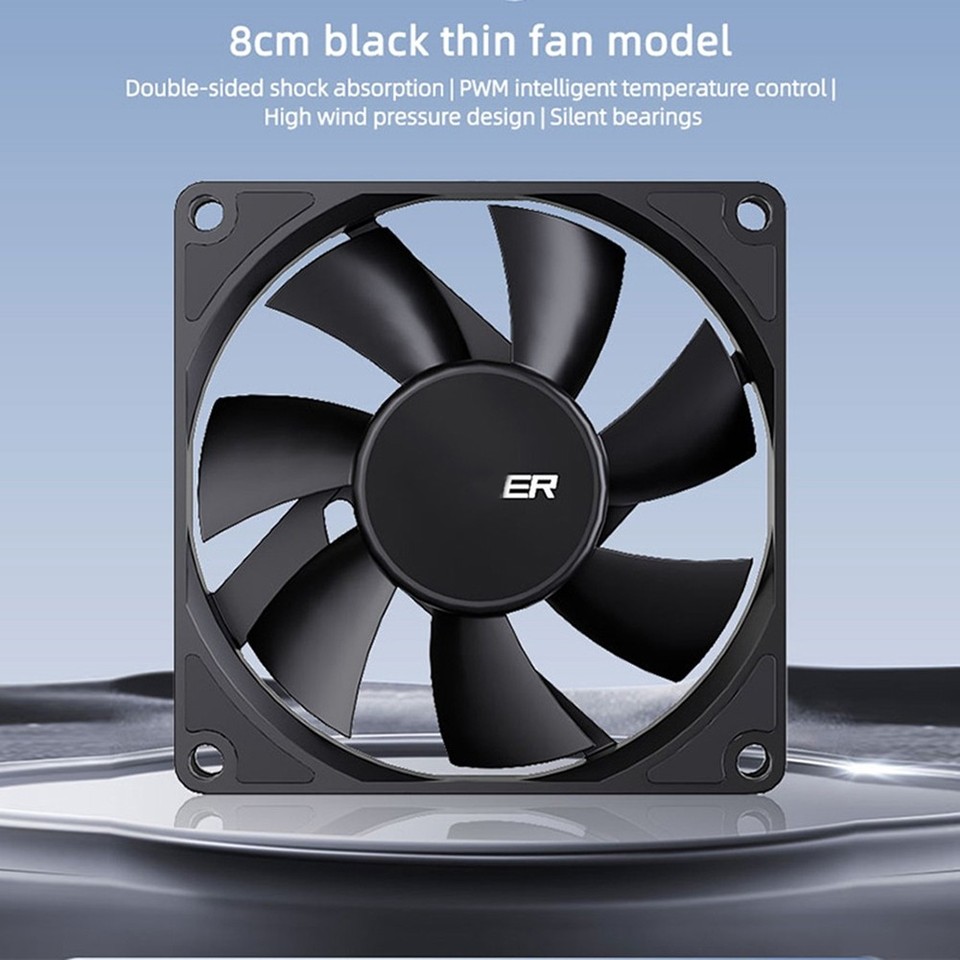 Computer Case Fan 80mm 4-Pin PWM High Airflow Ultra-Thin Cooling ...