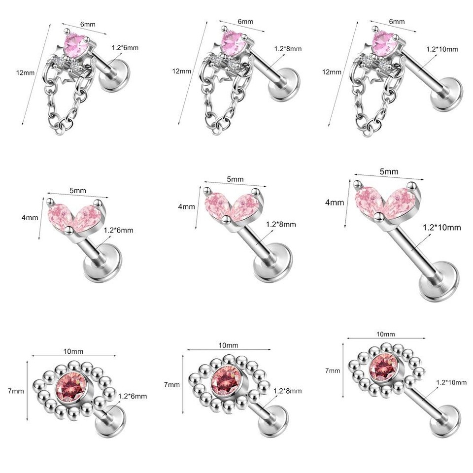 1 Pc Stainless Steel Lip Labret Stud Star CZ Helix Conch Monroe ...