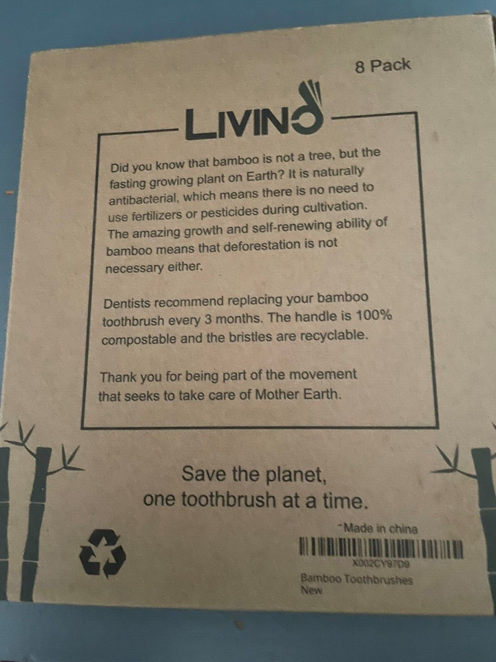 Livino - Biodegradable Bamboo Toothbrushes - 8ct - Vegan - Medium ...