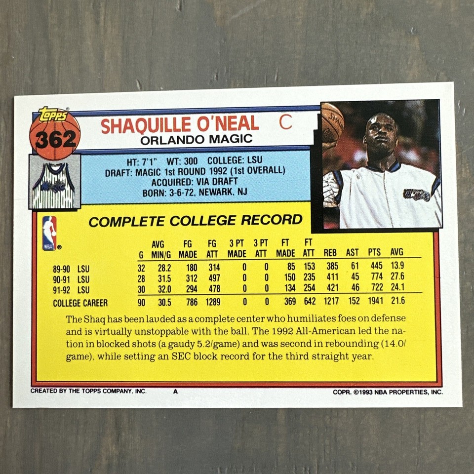 1992-93 Topps 362 Shaquille O’Neal Orlando Magic Rookie Card RC | eBay
