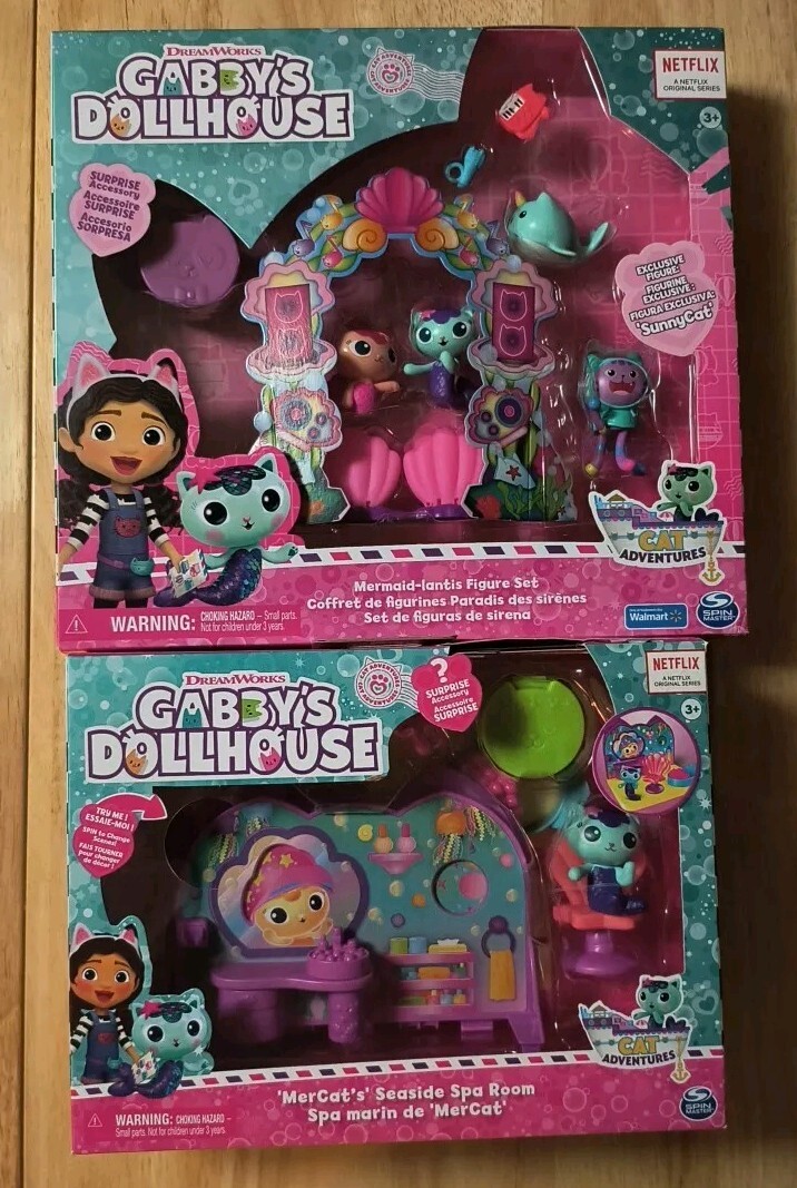 Gabby's Dollhouse Mercats Seaside Spa Play Room And Mermaid-Lantis Sets ...