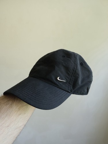 Nike Metallic Swoosh Logo Hat Heritage 86 Black Adjustable Strapback ...