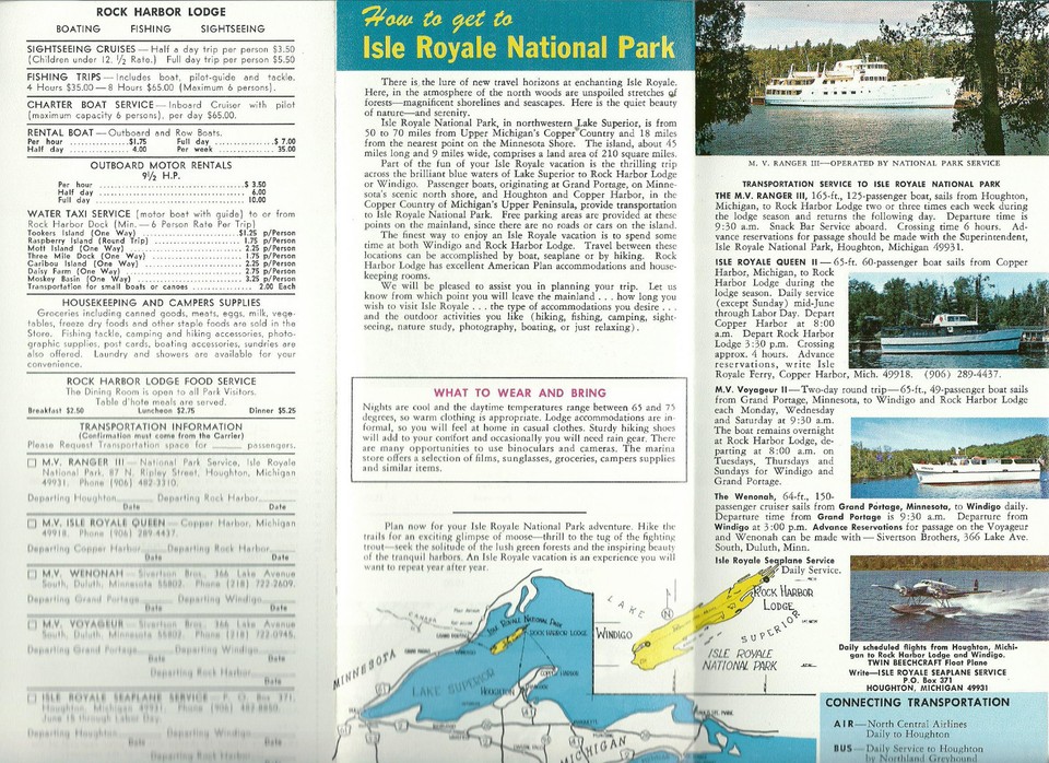 Rock Harbor Lodge Windigo Inn Brochure Isle Royal National Park ...