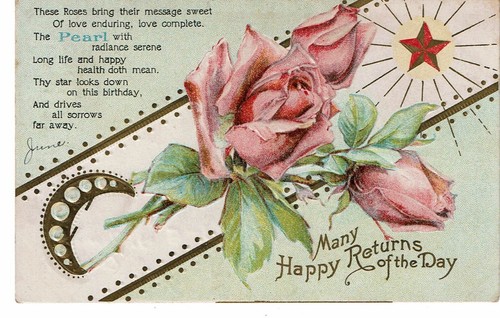 1912 rose floral many happy returns of the day poem Postcard embossed ...