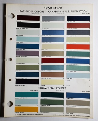 1969 Ford Passenger Car & Commercial Color Chips Chart Paint Codes | eBay