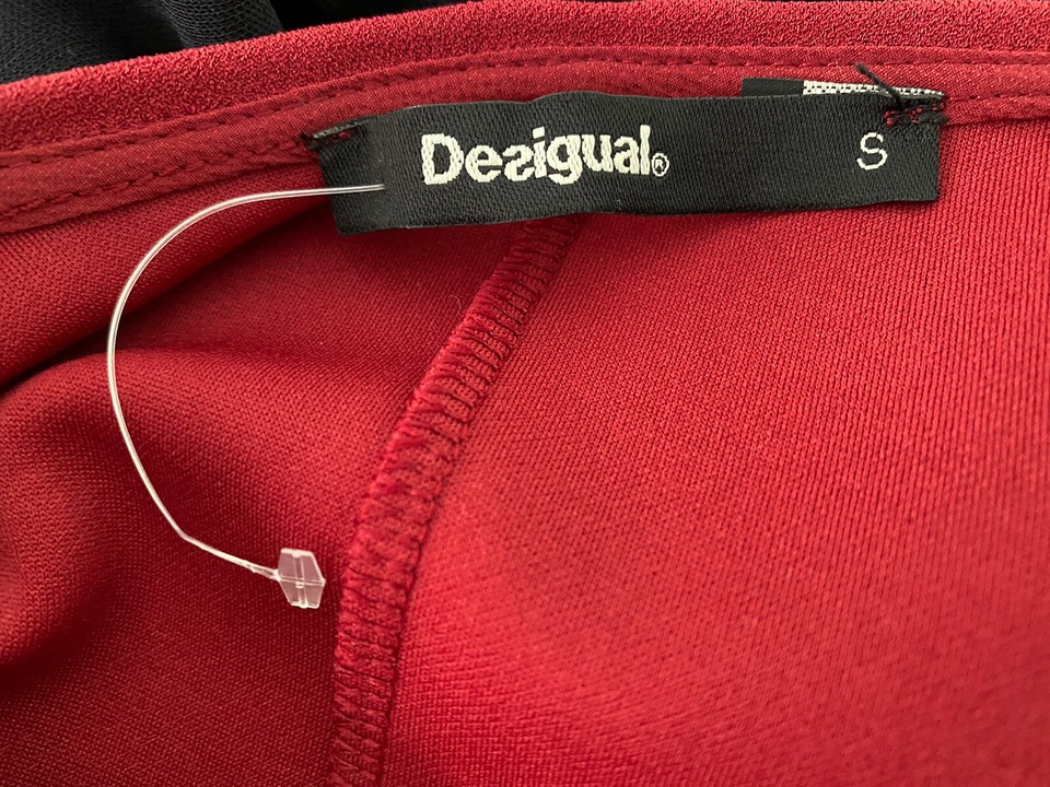 Desigual Wine Red Aztec Womens Dress Size S Frill Long Sleeve Stretch ...