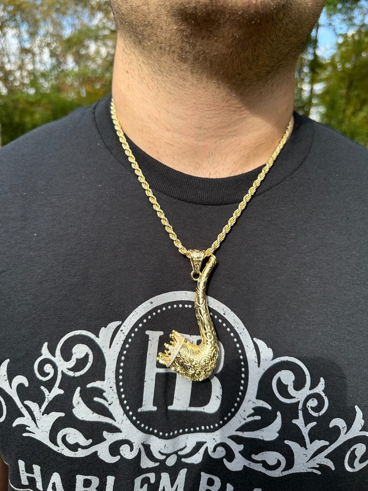 Fully Functional Tobacco Pipe Pendant MOISSANITE Real 925 Silver Iced ...