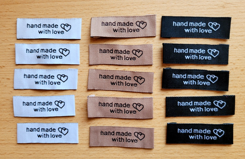 15 Stoff Etiketten Label Handmade with love Stoffetiketten 3 Farben ...